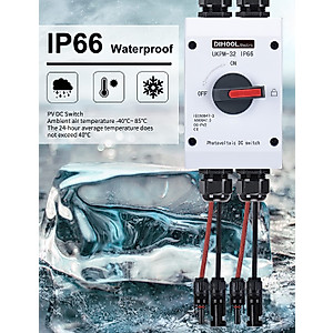 DIHOOL Solar Panel Disconnect Switch, 2x32 Amp 2 String DC 1200V 2 in 2 Out, IP66 PV Combiner Box