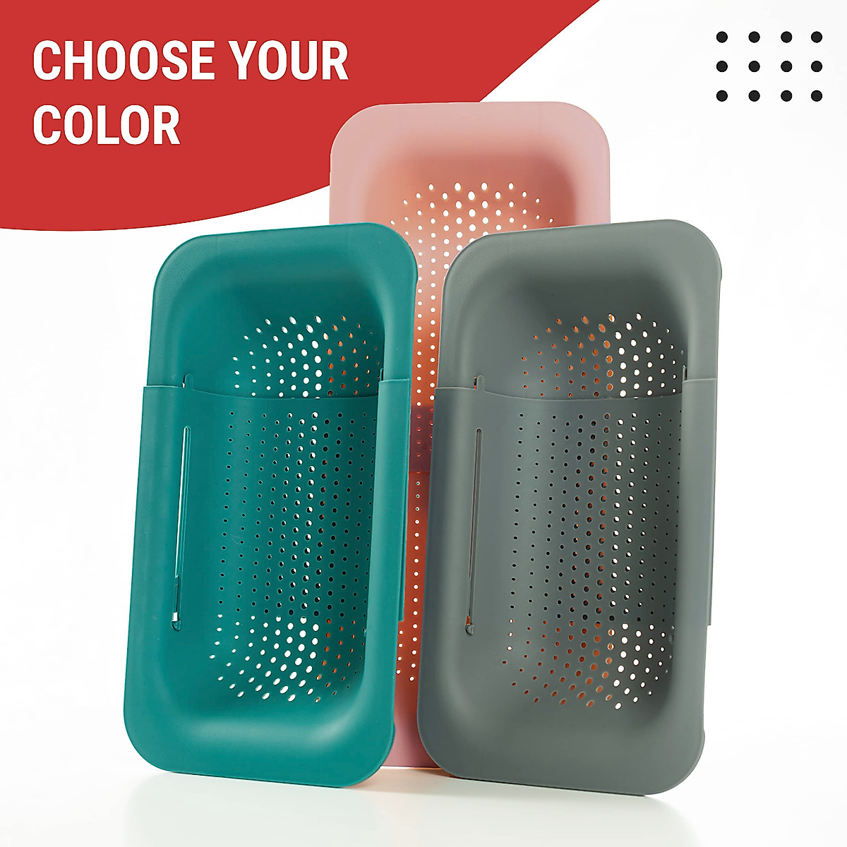 Collapsible Colander, Over the Sink Colander Strainer Basket 8x14-19 inch Size, Extendable Strainers and Colanders