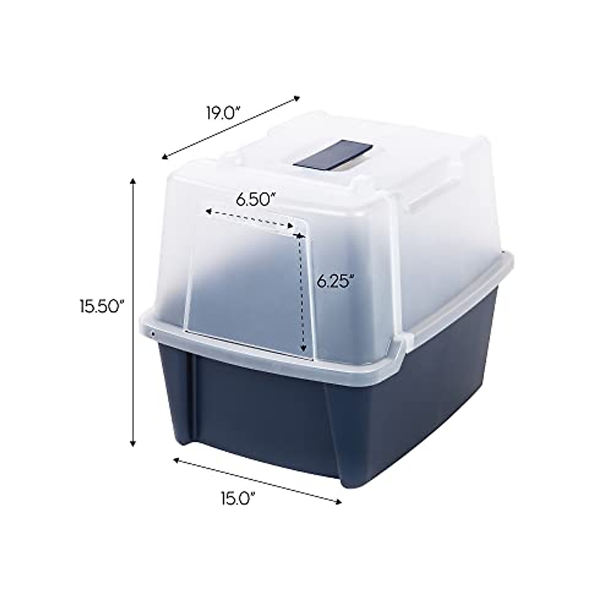 IRIS USA Large Split Hood Cat Litter Box with Front Door Flap and Scoop, Split Lid Hooded Kitty Litter Tray with Entry Gate for Privacy and Keeping Litter Inside, Navy