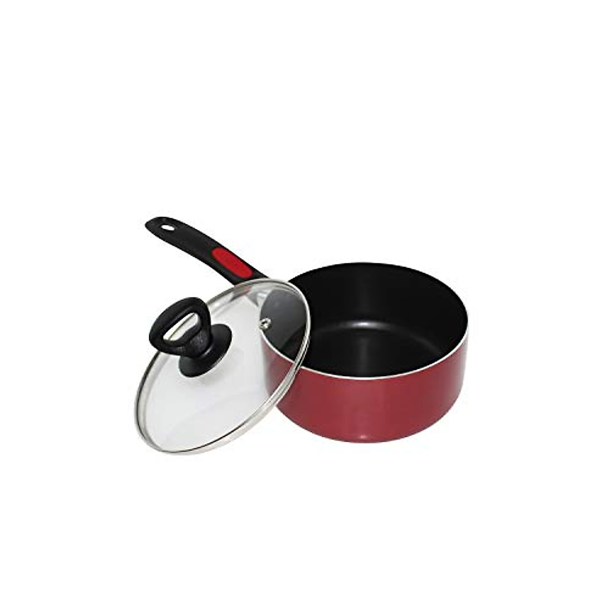 Mirro A79624 Get A Grip Aluminum Nonstick Saucepan with Glass Lid Cookware, 3-Quart, Red