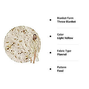 Burritos Tortilla Throw Blanket, Tortilla Wrap Blanket, Novelty Tortilla Round Blanket Giant Tortilla Round Soft Blanket for Adults and Kids
