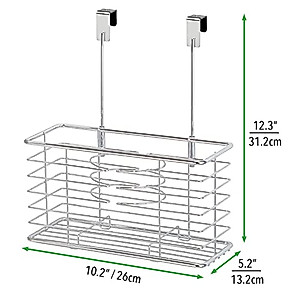 mDesign Steel Over Cabinet/Door Hair Dryer Holder Storage, Hair Styling Tool Organizer Basket for Bathroom - Hair Blow Dryer, Flat Iron, Curling Wand, Hair Straightener - Linelle Collection - Chrome