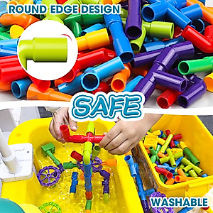 burgkidz STEM Learning Pipe Tube Toy, Sensory Toys, Tube Locks Construction Building Blocks, Educational STEM Building Learning Toys with Wheels Baseplate for All Ages Kids Boys Girls, 188 Pcs