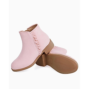 Coutgo Girls Ankle Boots Kids Ruffle Dress Booties Fashion Chunky Side Zip Casual Shoes