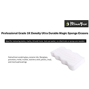12 Pack 3X Density Ultra Durable Magic Sponge Erasers Professional Grade Multi Surface Scrubber Cleans Tough Dirt Scuffs Marks and Grime with No Chemicals Floor Wall Baseboard Bathroom Cleaner