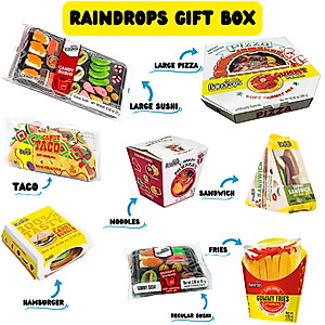 Raindrops – Raindrops Christmas Gift Box – Candy Gift Box – Candy Gift Basket Including Gummy Pizza, Small Sushi, Large Sushi, Hamburger, Noodles, Taco, Sandwich, and Fries – 8 Gummy Candy Assortments