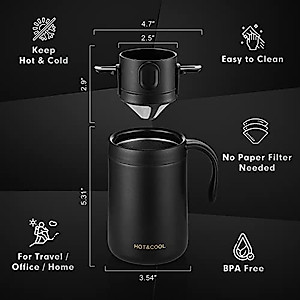 TEBICOO 16oz Camping Coffee Maker Pour Over Coffee Maker Set with Stainless Steel Coffee Mug + Collapsible Pour Over Coffee Filter - for Travel Camping Offices Backpacking