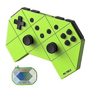 PB TAILS CHOC Unique Bluetooth Controller for Switch, PC, Steam, Android - Portable Switch Wireless Controller with Turbo-Mode, Motion Control, Vibration, Wake Up Function & Carry Case - Neon Green