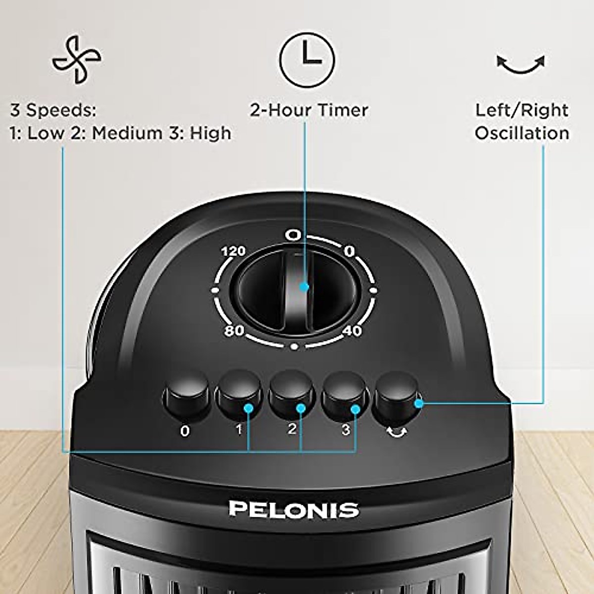 PELONIS 16'' Pedestal Remote Control, Oscillating Stand Up Fan 7-Hour Timer, 3-Speed and Adjustable Height, PFS40A4BBB, Supreme 16"-Black & 30 Inch Oscillating Tower Fan