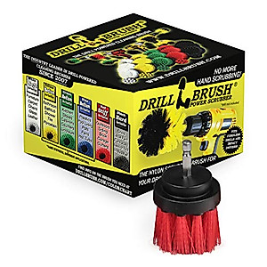 Drill Brush Power Scrubber - Small Round Stiff Brush - Outdoor Cleaning - Stiff Bristle Deck Brush - Scrub Brush - Concrete Bird Baths - Garden Statues - Spin Brush - Granite Headstone Brush