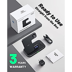 INIU 3 in 1 Wireless Charging Station, 15W Fast Phone Wireless Charger Stand Dock for Apple Watch Charger Stand Series 8 7 6 5 4 3 SE Ultra, iPhone 14 13 12 11 Pro Max Mini, Airpods Pro (with Adapter)