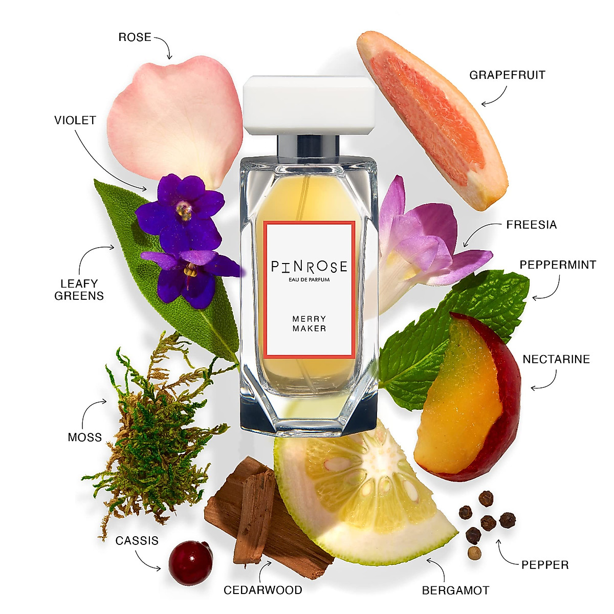 PINROSE Perfumes Merry Maker - Eau de Parfum Fragrance Spray for Women - Clean, Vegan, Cruelty-free, and Hypoallergenic Scent with Essential Oils - Notes of Nectarine, Violet, Tonka Bean, Rose, Jasmine and Musk