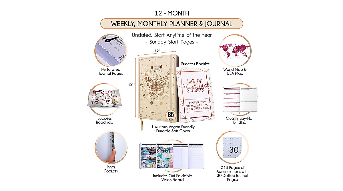 Life Planner 2024 - Undated Weekly & Monthly Productivity Journal