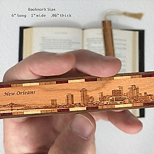 New Orleans, Louisiana Skyline - Engraved Wooden Bookmark with Tassel - Made in USA - Also Available Personalized