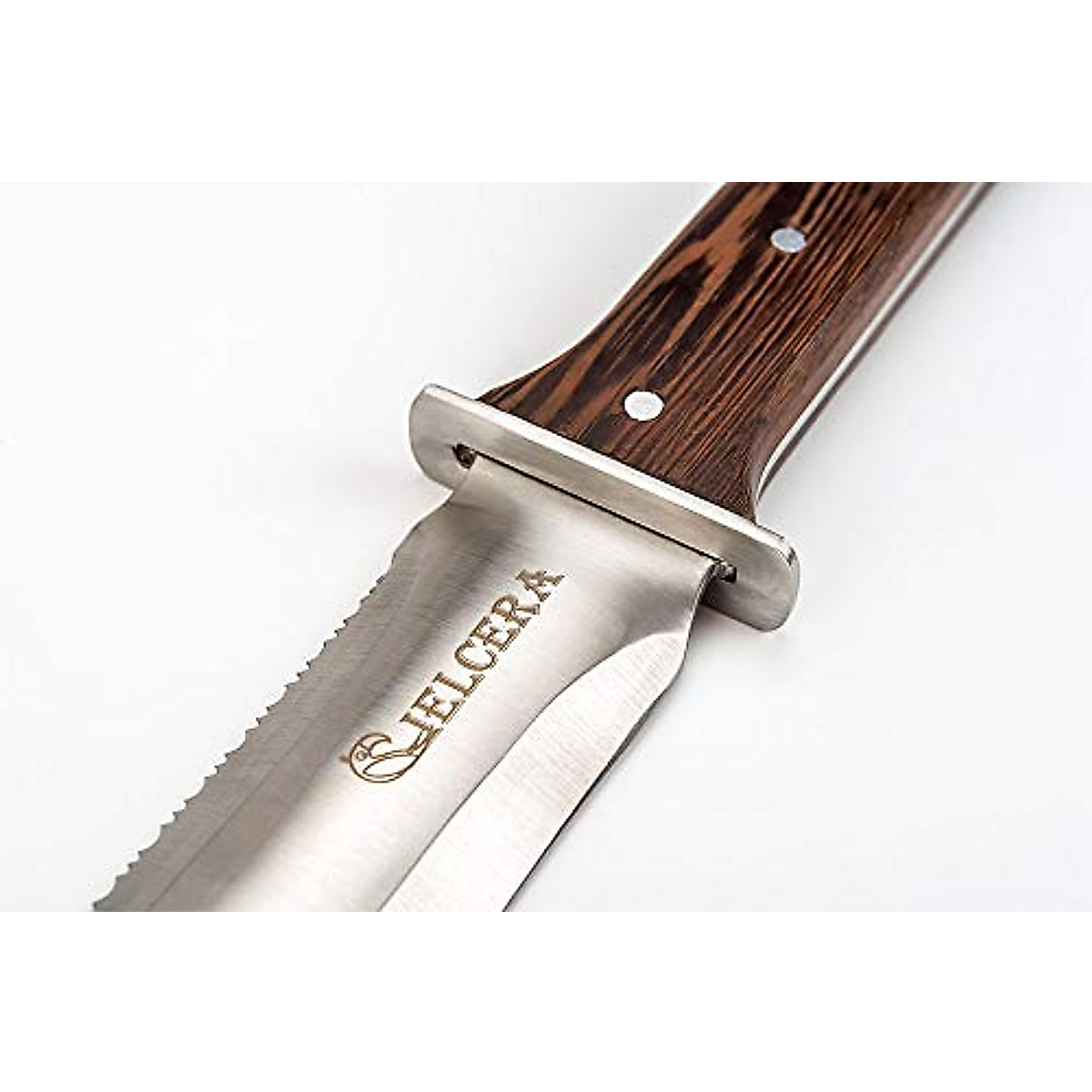CIELCERA 12" Hori Hori Garden Knife with Free Diamond Sharpening Rod, Stainless Steel Blade with Protective Handguard and Full Tang Handle, Comes with Thick Sheath and Gift Box