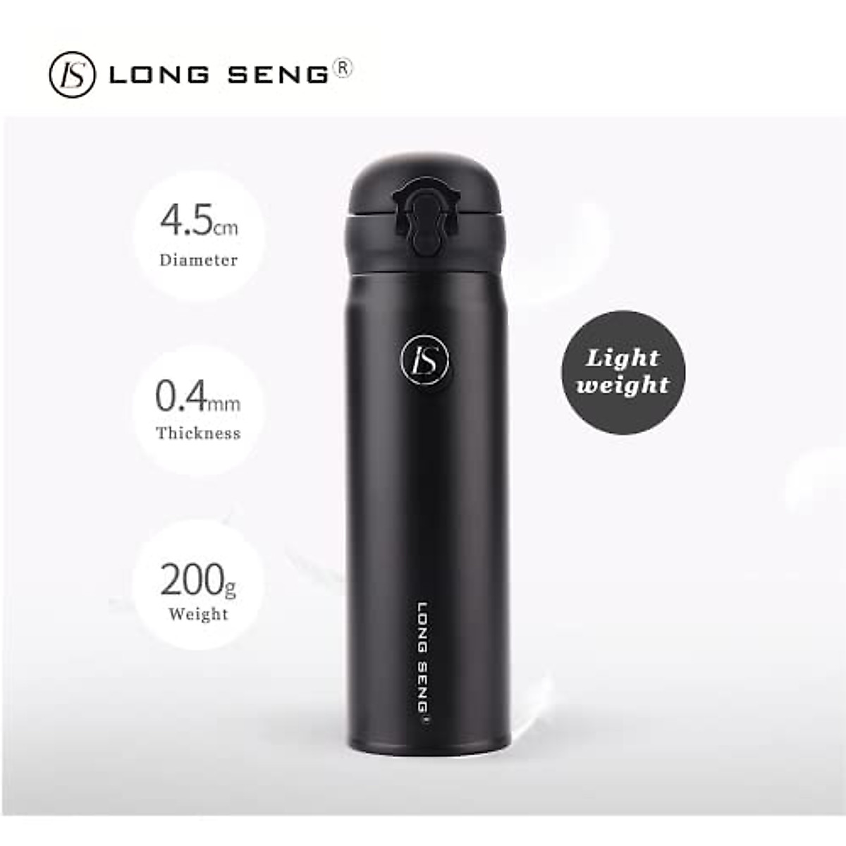 LONG SENG Insulated Water Bottle, Black 17 OZ Double Walled Leak Proof 316 Stainless Steel Water Bottle Vacuum Insulated Metal Water Bottle BPA-Free Sports Water Bottle For Man Woman Adults