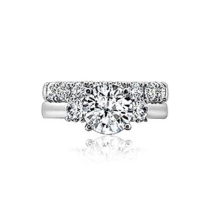 Amazon Essentials Sterling Silver Platinum Plated Infinite Elements Cubic Zirconia Three Stone Ring, Size 7 (previously Amazon Collection)