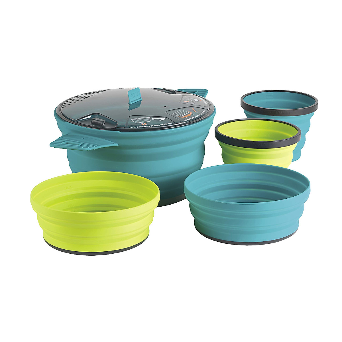 Sea to Summit X-Pot 5-Piece Cookware Set for Backpacking and Camping, Pacific Blue/Lime