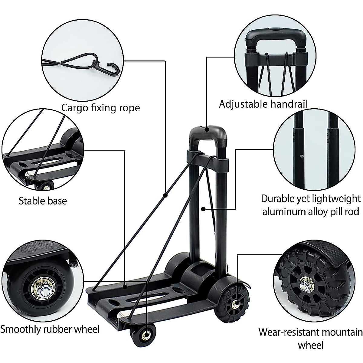 Hand Truck Dolly with 4-Wheels Folding Trolley Compact Luggage Cart for Travel, Moving and Office Use