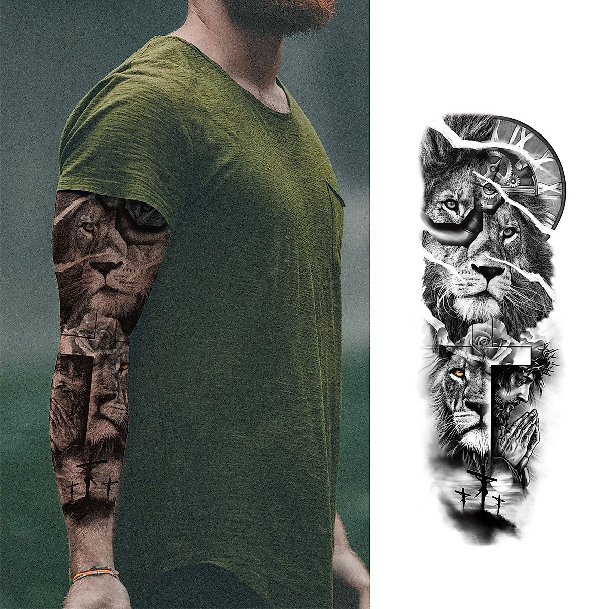19Pcs Wolf Scorpion Full Arm Half Sleeve Fake Temporary Tattoo Sticker For Man