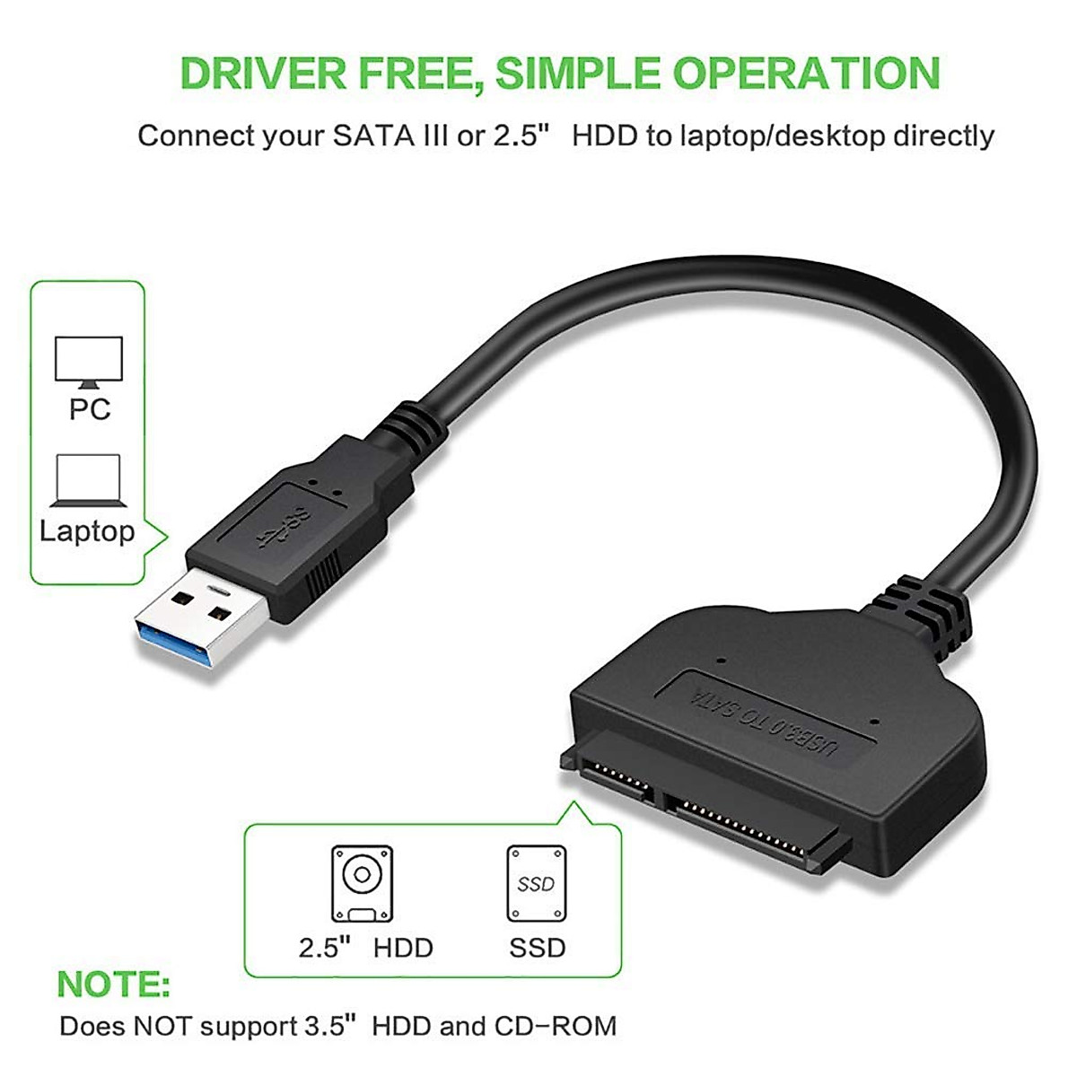 Valuegist SATA to USB 3.0 Adapter Cable for 2.5” SATA III Hard Drive, Converter for 2.5" SSD/HDD (NOT Support 3.5" HDD)