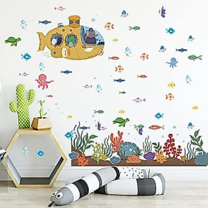 Ocean Wall Decals 70 PCS Under The Sea Wall Stickers, Sea Turtle Fish Octopus Decor Stickers Sea Life Art Decorations for Bathroom Kids Bedroom Nursery