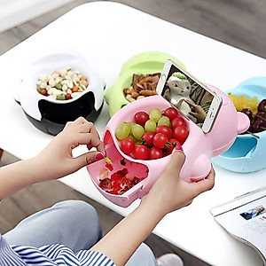 Hemoton Double Layer Snack Bowl with Phone Holder Bear Shape Lazy Candy Dish Nut Serving Plate Organizer for Pistachio Sunflower Seeds Edamame (Pink)