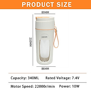 KIDENEI Portable Blenders with Straw and Cleaning Brush, 340ML Personal Size Blender for Shakes and Smoothies with 10 Ultra Sharp Blades, USB Rechargeable Mini Blenders for Sports Travel Outdoors