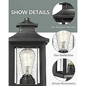 KAUEN 2 Pack Outdoor Post Light,Exterior Post Light Fixture,17.3" Height,3-Inch Pier Mount Base,Sand Black with Clear Seeded Glass,Outdoor Light for Patio, Porch, Yard, Garden