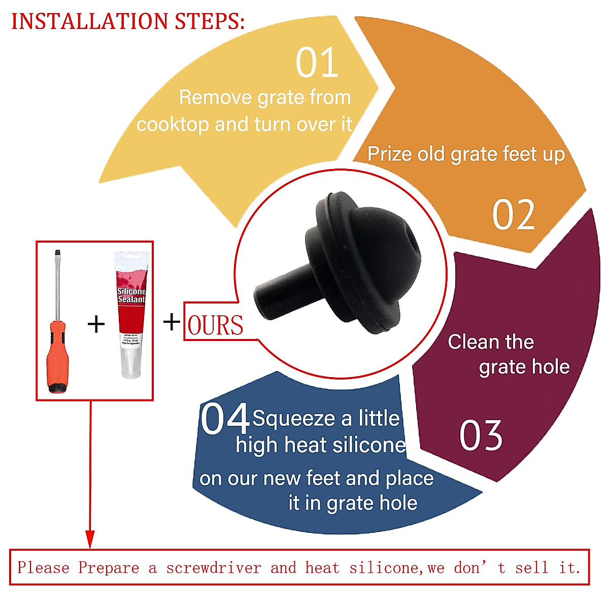 Allstare 031430-000 Grate Rubber Feet for Viking Range Parts Gas Cooktop Range Burner Grate Pad Rubber Support Bumpers Also Fit Other Brand Stove 8 Pack