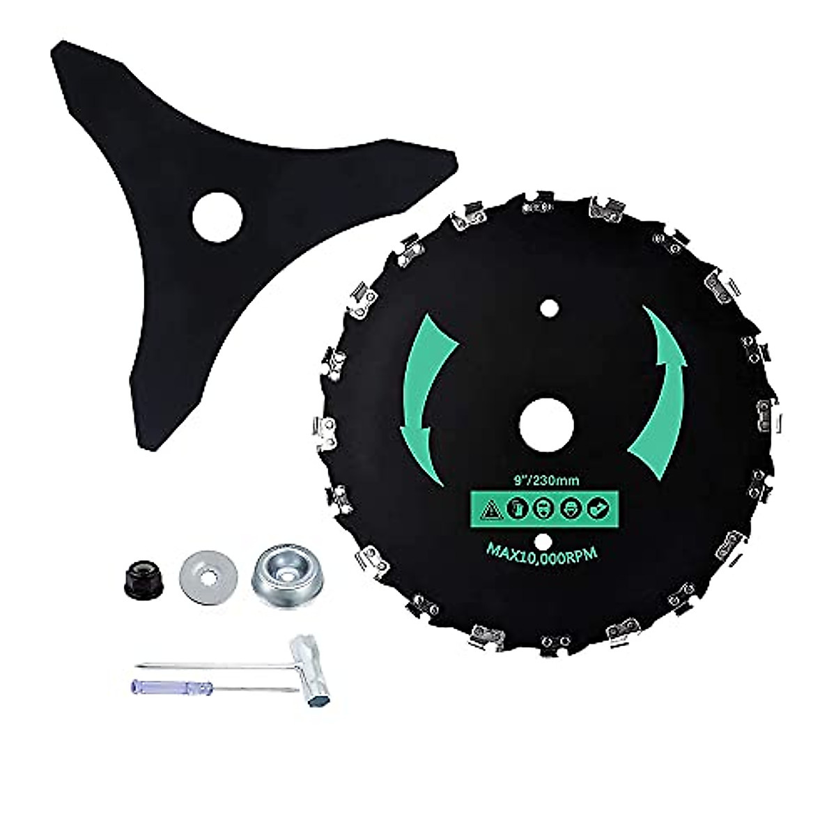 ACEBINTE 9" x 20T Chainsaw Tooth Brush Blades Kit, Cutter Trimmer Weed Eater Blade, Steel Grass Brush Cutter Blade, 2 Blades, with Adapter for Cutter, Trimmer, Weed Eater Chainsaw Tooth…