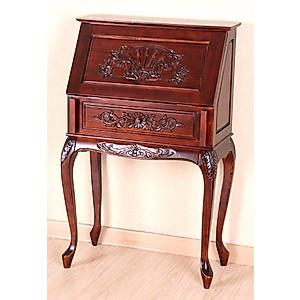 International Caravan Windsor Carved Wood Hard Wood Small Secretary Desk - Walnut