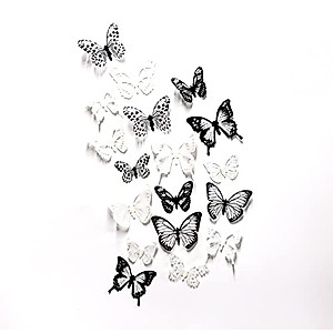 Butterfly Wall Stickers Decal, 36 PCS 3D Black and White Butterfly Stickers with Adhesive,Qyeaber Crystal Butterflies, Removable Art Mural for Baby Kids Bedroom