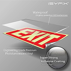 iSYFIX Exit Glow in the Dark Sign Stickers Red – 2 Pack 10x7 Inch – Photoluminescent Vinyl, Laminated for UV, Weather & Fade Resistance, Indoor & Outdoor for Business, School, Office, Warehouse