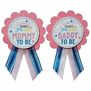 Mommy & Daddy to Be Pin Twinkle Little Star Baby Shower Pins for Parents to wear, Pink & Blue, It's a Girl Sprinkle