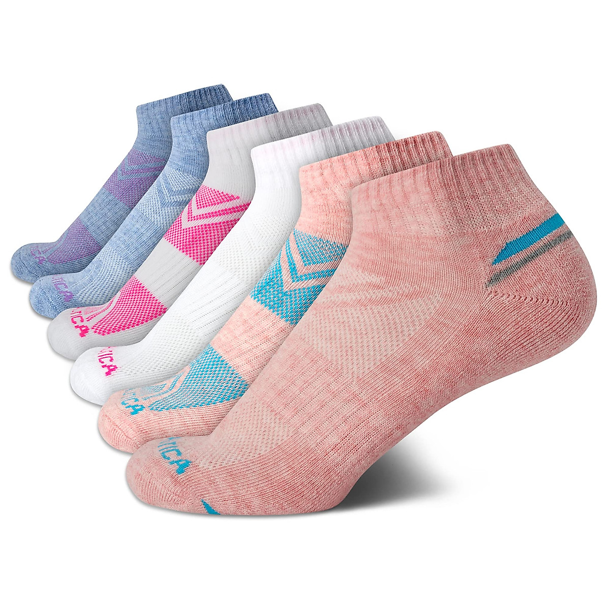 Nautica Women's Socks - Athletic Cushion Quarter Cut Socks (6 Pack), Size 4-10, Pink Heather Assorted