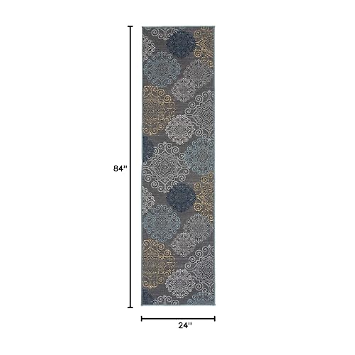 Rugshop Modern Floral Swirl Design Non-Slip (Non-Skid) Area Rug Runner 2' X 7' (22" X 84") Gray