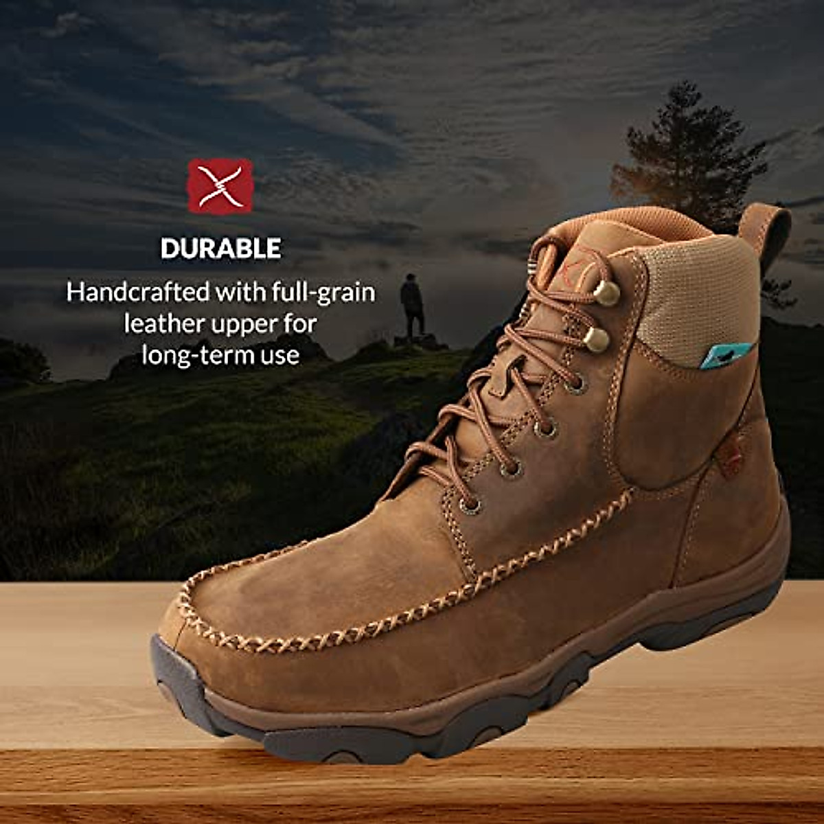 Twisted X Men's 6" Hiking Boot - Work Hiker Boots Crafted with Full-Grain Leather Upper, Three-Quarter Length Composite Insole, Compression EVA Midsole, and Rubber Outsole, Distressed Saddle, 9.5(M)