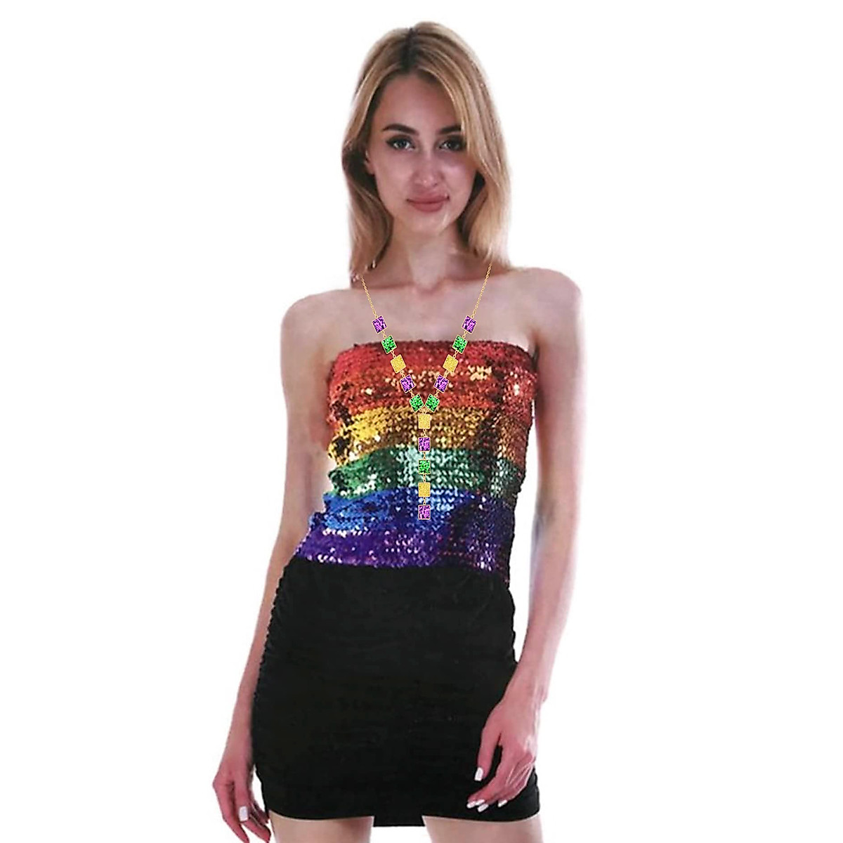 ZOLEAROPY Mardi Gras Necklace Glitter Purple Green Gold Y Drop Necklace for Women Mardi Gras Carnival Parade Party Jewelry Gift (mardi gras Y Necklace)