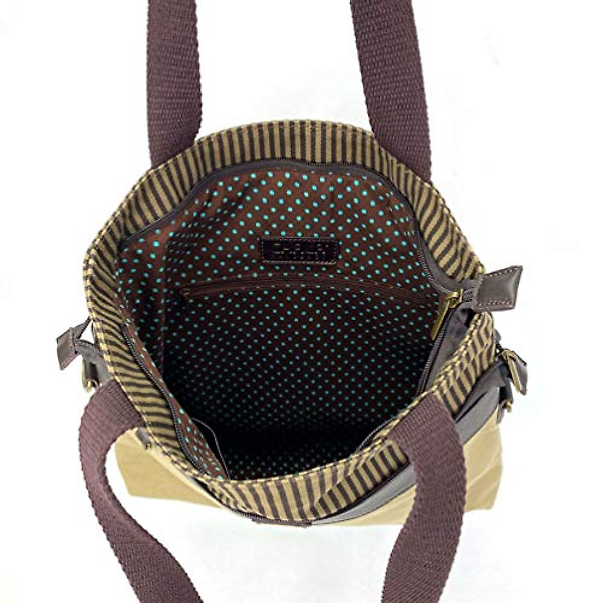 CHALA Canvas Convertible Stripe Work Tote with Chala Key-Fob in Light Olive (Daisy)