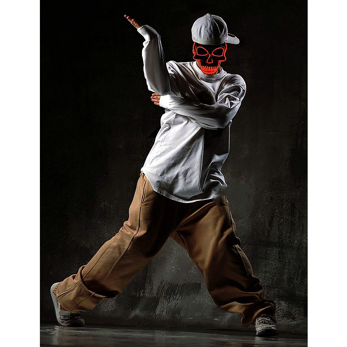 WENTAOWULUE LED Halloween Face Mask Skull Skeleton Light Up Full Face Mask Green