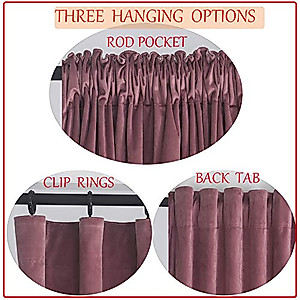Roslynwood Home Decorative Velvet Curtains 52 inch Width for Bedroom Solid Soft Sunlight Block Window Curtain with Rod Pocket & Clip Rings Nursery, 2 Panels, 52W x 96L Inch, Dusty Rose