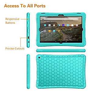 Fintie Silicone Case for Fire HD 10 and Fire HD 10 Plus Tablet (Only Compatible with 11th Generation 2021 Release) - [Honey Comb] Light Weight Shock Proof Back Cover, Mint Green