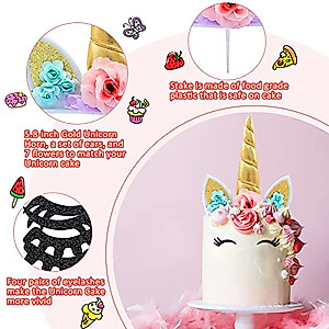 Unicorn Cake Topper Party Supplies Decorations for Girls Gold Unicorn Horn First Birthday Cake Topper Kit with Eyelashes, 5.8 Inch
