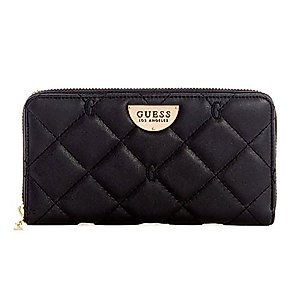 GUESS Women's Quilted Logo Embroidered Zip Around Wallet Clutch Bag - Black