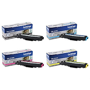 Brother Genuine TN223BK, TN223C, TN223M, TN223Y Standard Yield Black/Cyan/Magenta/Yellow Toner Cartridge Set, TN223