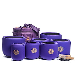 FMTY Singing Bowl 7pcs 6-12Inch A-G Note colored Crystal Singing Bowl with Soft Carrying Bag Mindfulness, Yoga, Spiritual and Body Healing and Energy Cleansing