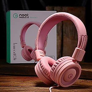Kids Headphones-noot products K11 Foldable Stereo Tangle-Free 5ft Long Cord 3.5mm Jack Plug in Wired On-Ear Headset for iPad/Amazon Kindle,Fire/Girls/Boys/School/Laptop/Travel/Plane/Tablet-Soft Pink