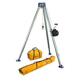 FallTech 7505S Confined Space Tripod Kit - Tripod Kit with 7275 Tripod, 7290S Winch, 7280 and 7282 Storage Bags, Stainless Steel Cable, Natural