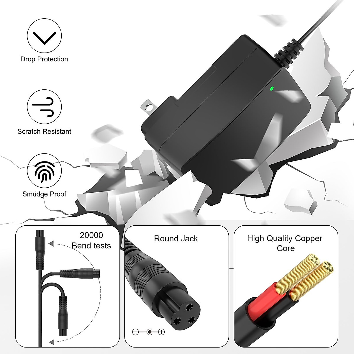 IBERLS Charger for Razor MX350 Scooter, Dirt Bike, E100, E200, E300, MX400 Dirt Rocket, Pocket Mod, Quad Dirt, Crazy Cart Battery Replacement Power Supply 24V Cord(6.6FT，LED)